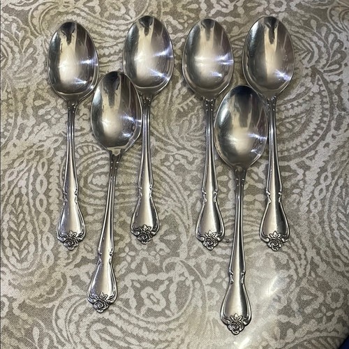 VINTAGE ONEIDA Rogers 1881 Dinner 6 Table Spoons Set stainless Rose ...