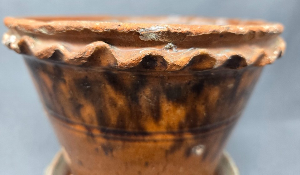 Mid 19th Century Pennsylvania Brown Glazed Redware Flower Pot Attached ...
