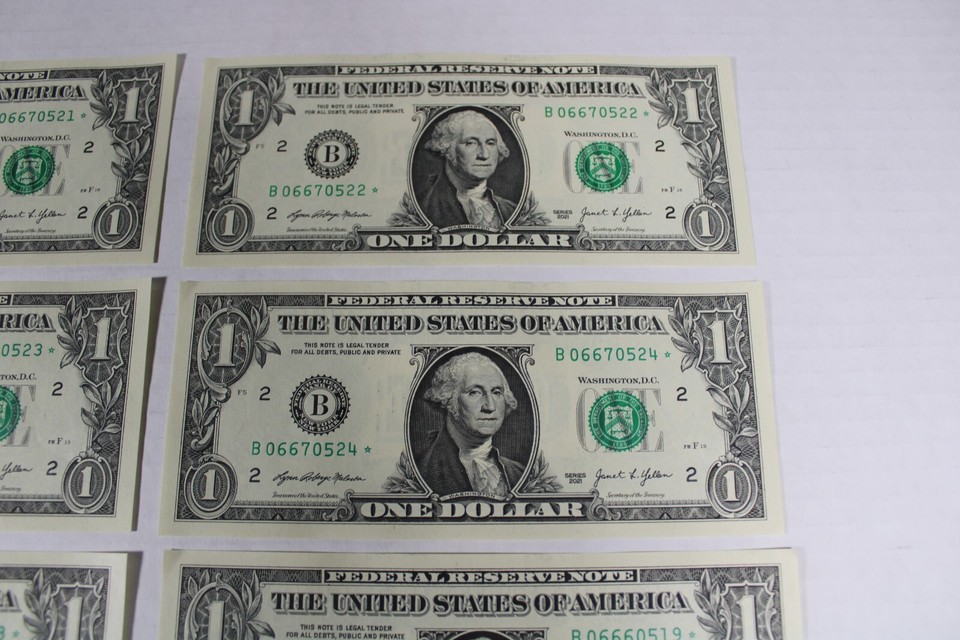 Set Lot of 7 New uncirculated 2021 one 1 dollar Star Note Sequential ...