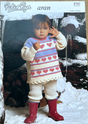 Girls heart motif + textured tunic KNITTING PATTERN child sweater Peter ...