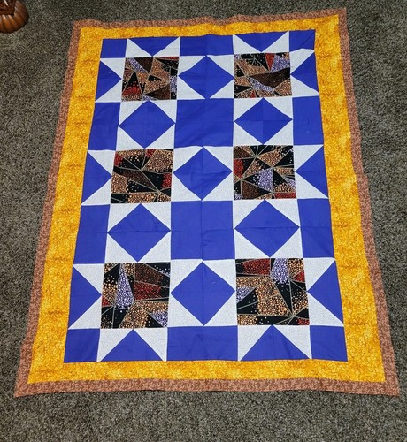 Unfinished Handmade Quilt Top "Indigo & Stars" 51"x 76" Multicolor | eBay