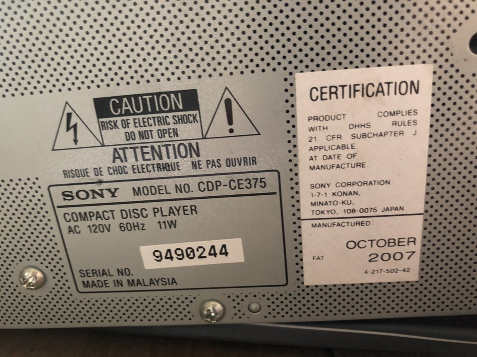 Sony CDP-CE375 Compact Disc 5 Disc CD Player - Tested - See Video - No ...