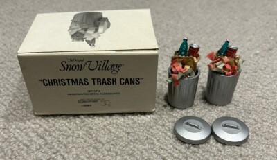 DEPT 56 Snow Village Accessory CHRISTMAS TRASH CANS Coca Cola Set of 2 ...