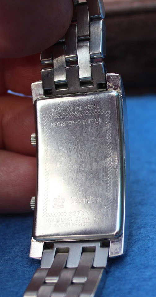 HAMILTON 6273 Tank Dual Time American Traveler Quartz Watch SS Bracelet ...