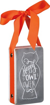 NEW~"HAPPY OWLOWEEN" WOOD CHALKBOARD HALLOWEEN OWL HANGING SIGN WALL ...
