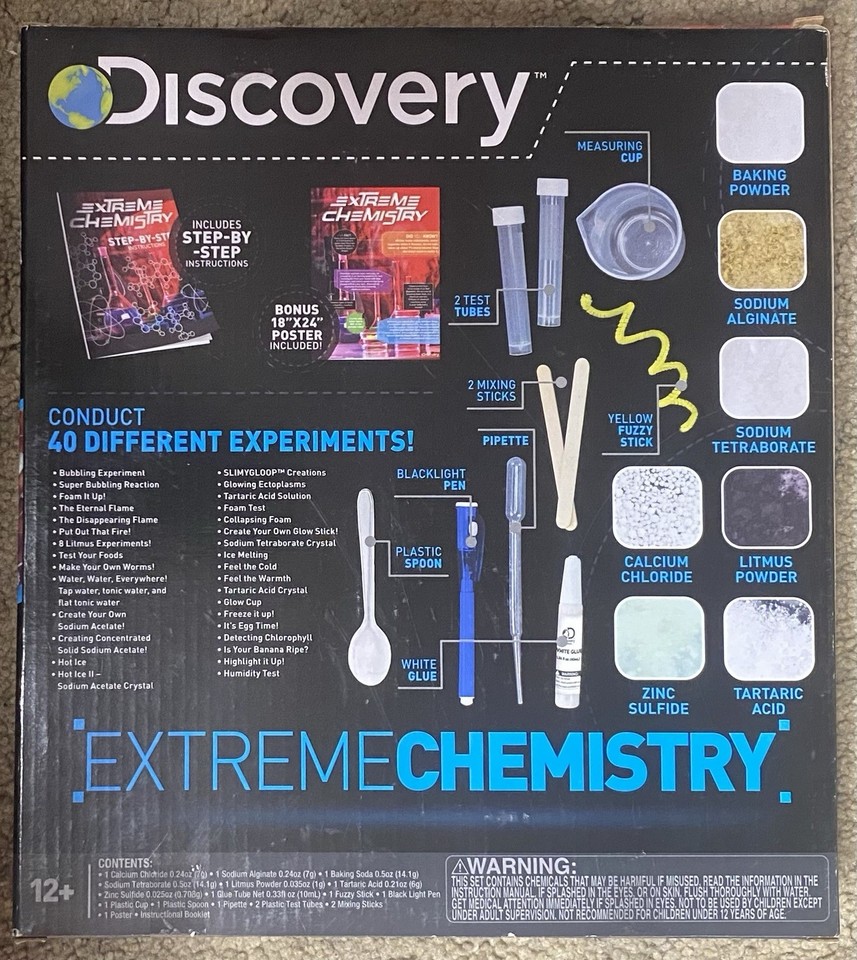 Discovery Extreme Chemistry Stem Science Kit 40 Experiments Black Light ...