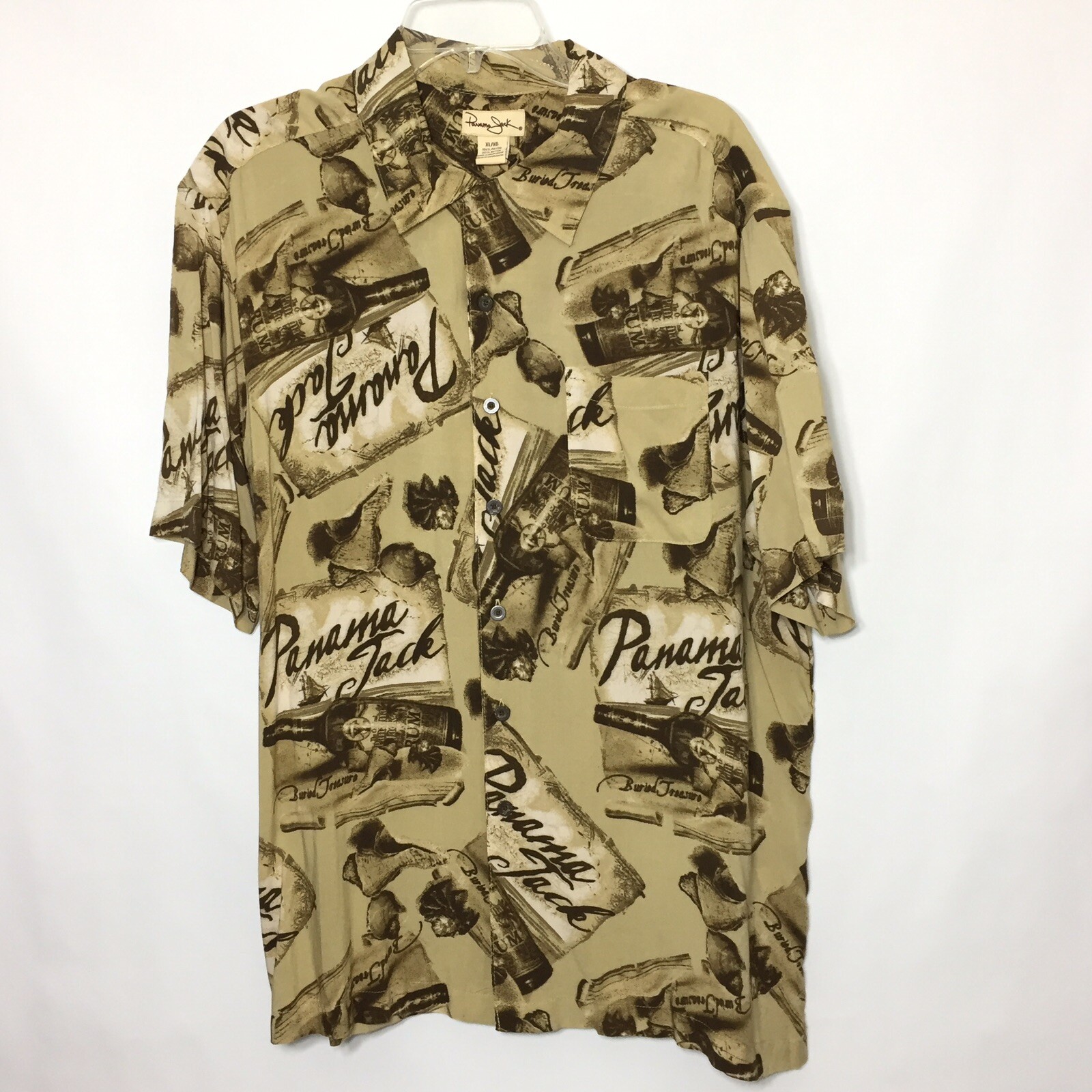 Panama Jack Shirt Mens XL Beige Brown Short Sleeve Rayon | eBay