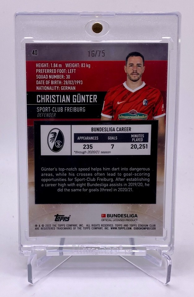 2022 Christian Gunter Topps SC Chrome Yellow/Green Refractor Freiburg ...