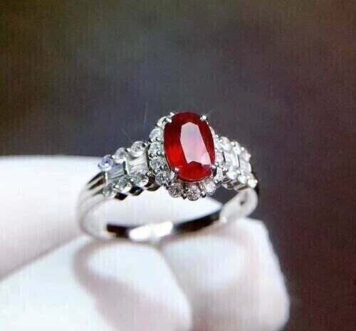 2.20Ct Oval Cut Lab Created Red Ruby Women's Wedding Ring 14K White ...