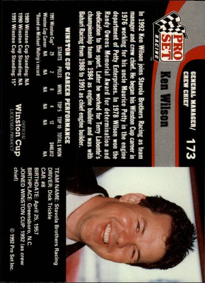 1992 Pro Set #173 Ken Wilson | eBay