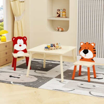 3Pcs Toddler Table and Chair Set Kids Table and 2 Chairs Wooden Play ...