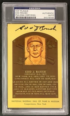 Edd Roush Signed Plaque Postcard Yellow White Sox Gold HOF Autograph ...