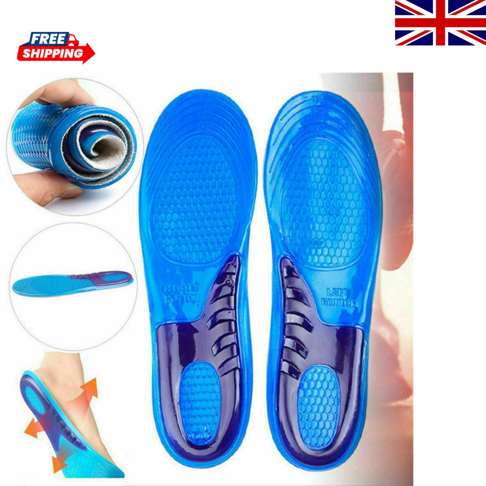 Work Boots Gel Insoles Shoe Inserts Orthotic Arch Support Pads ...
