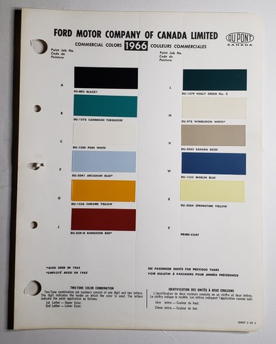 1966 Ford Passenger &Commercial Car Dupont Color Chips Chart Paint ...