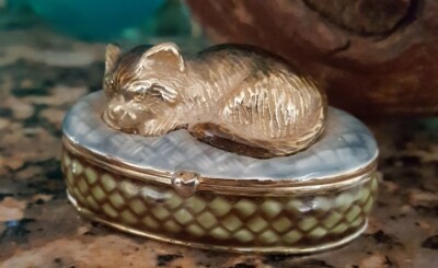 Vintage MONET Kitten Cat on a Pillow Enamel Hinged Trinket Box | eBay