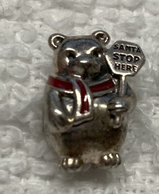 Authentic Pandora Santa Stop Here Polar Bear .925 Sterling Silver Charm ...