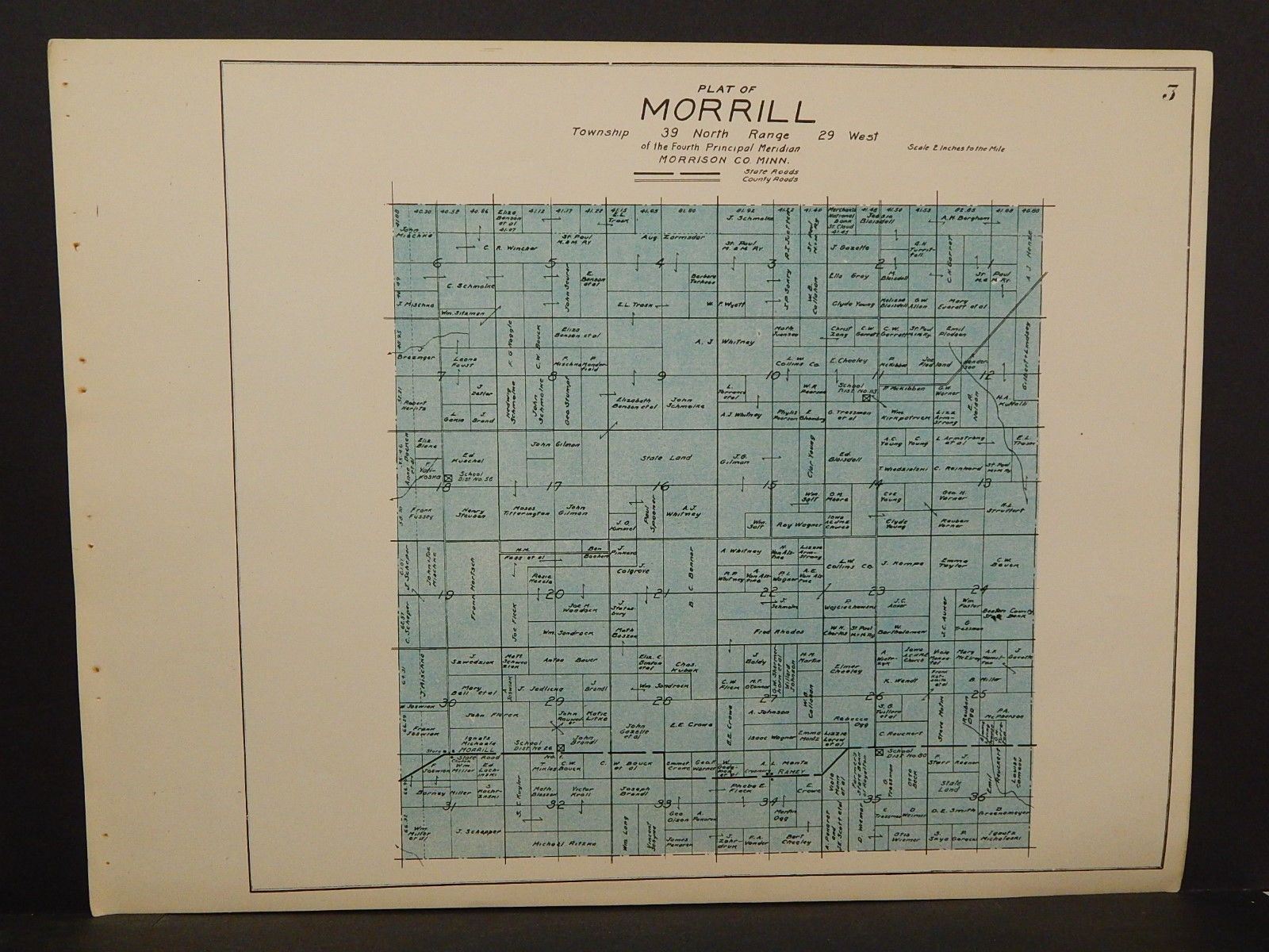 Minnesota Morrison County Map Morrill Township c.1920 U2#11 | eBay