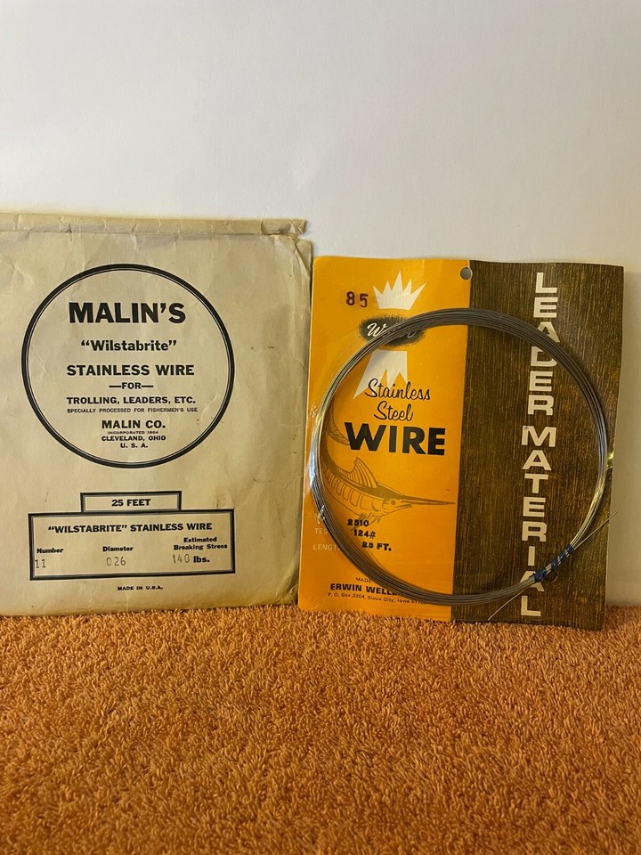 Vintage Malin's Wilstabrite Stainless Wire Trolling Leader. #8. 25 ...