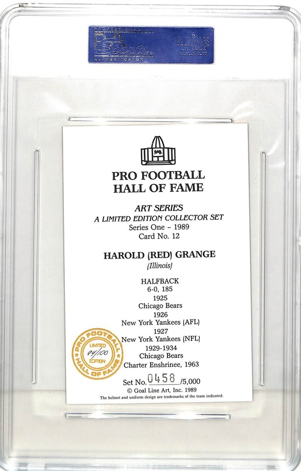1989-97 Goal Line HOF Red Grange Autograph Gold #/100 PSA DNA Authentic ...