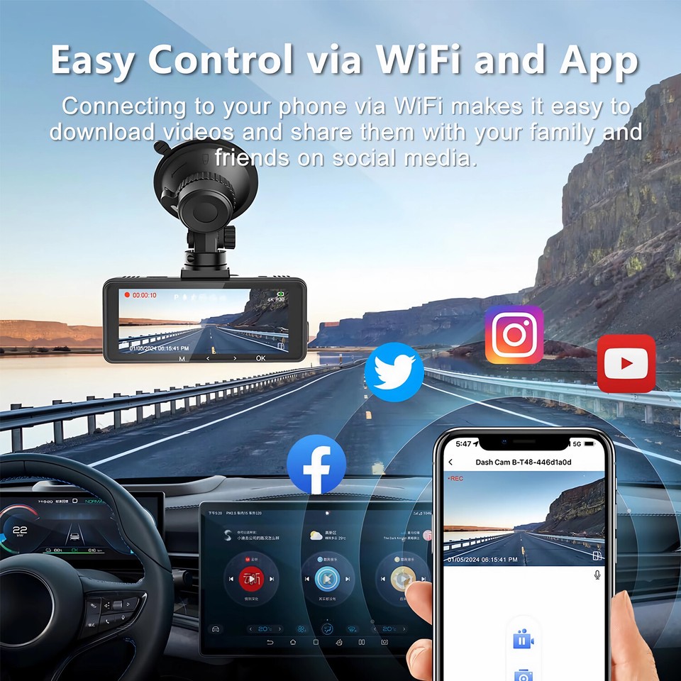 3.16'' Dash Cam Ultra HD 4K Front Dash Camera Built-in WIFI&GPS, APP ...