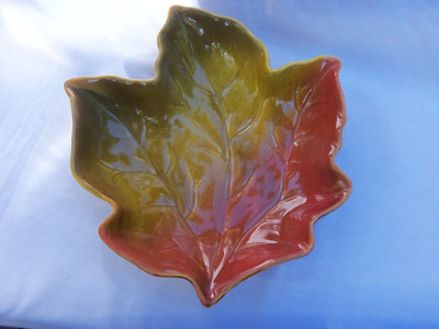 FALL COLORS LEAF SHAPED SNACK / CANDY BOWL GLAZED CERAMIC NEW | eBay