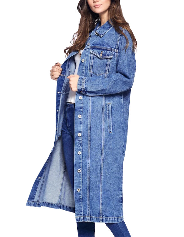 Women's Maxi Length Denim Cotton Oversize Long Casual Coat Button Up ...