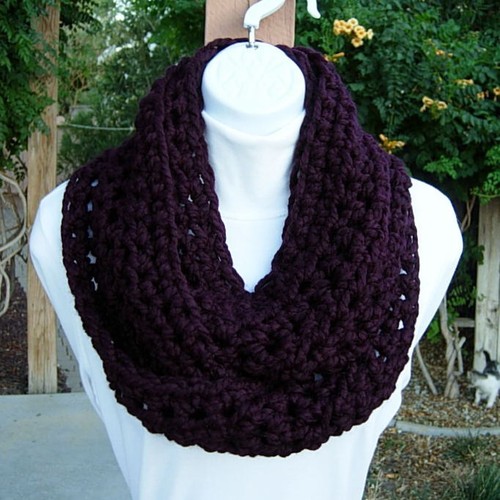 Eggplant Purple Infinity Loop Scarf Crochet Knit Winter Dark Solid ...