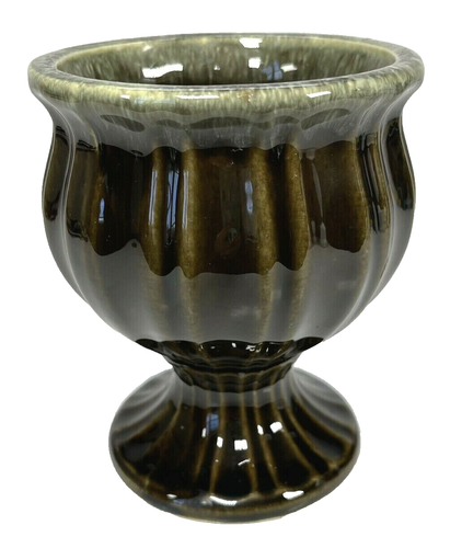 Hull Pottery Olive Green Drip High Pedestal Planter Flower Pot A54 USA ...