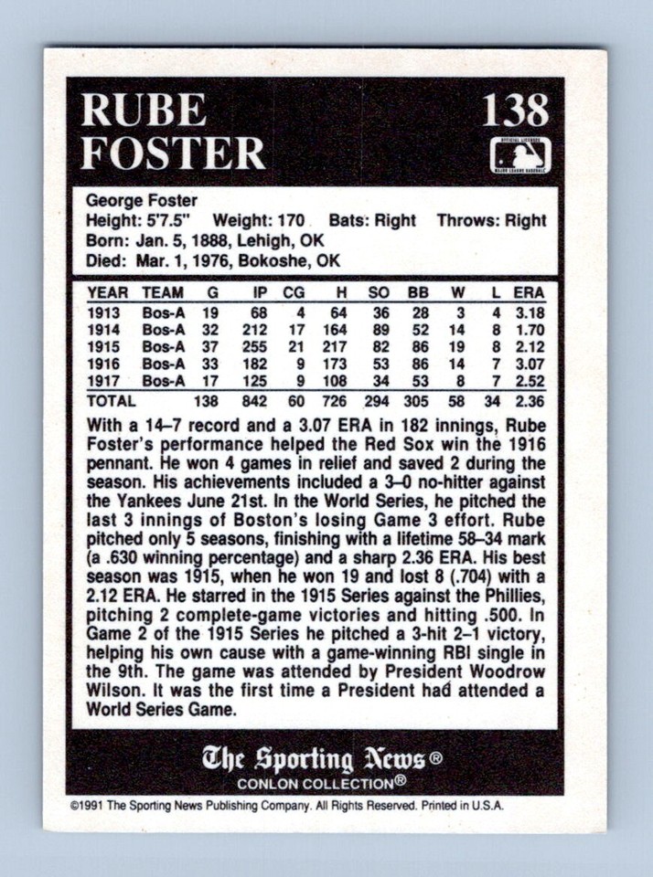 1991 Conlon Collection #138 Rube Foster | eBay