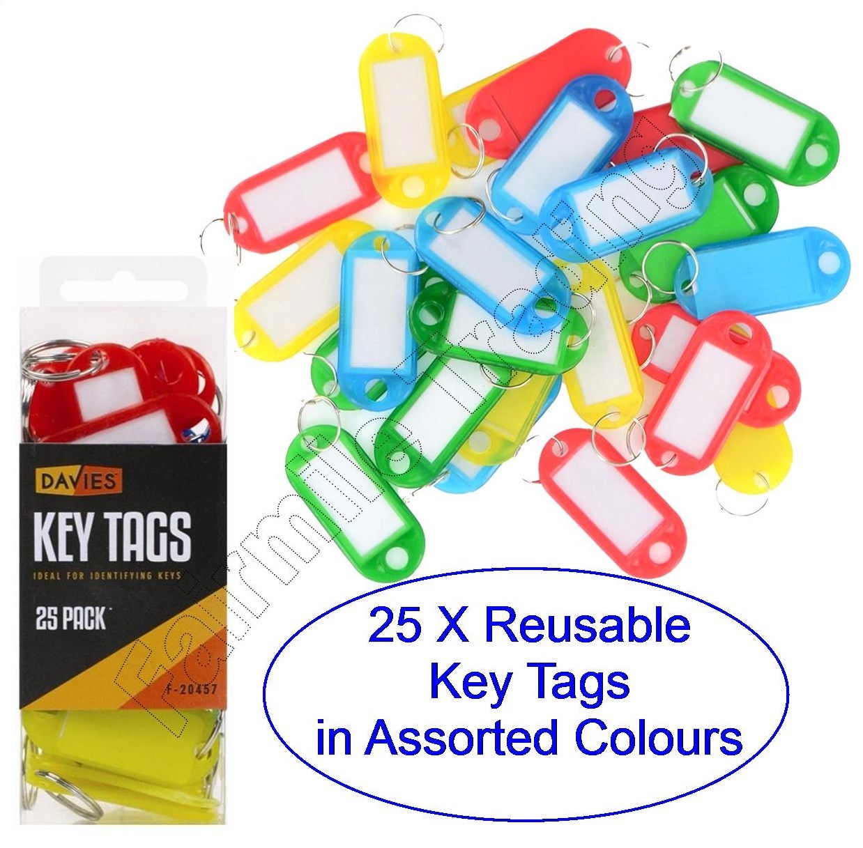 25 Name Tag Key Rings Assorted Colour Tag Fob ID Label Luggage Garage ...