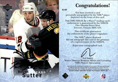 1995-96 Be A Player Autographs #S140 Brent Sutter - NM-MT | eBay