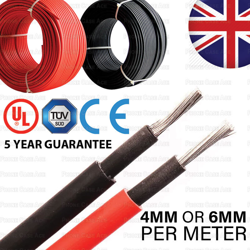 Solar Panel PV Cable Wire DC Rated 4mm² 6mm² with Solar Connectors ...