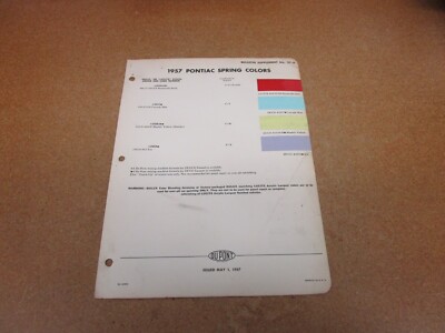 1957 Pontiac SPRING COLORS ONLY exterior paint color chip chart sheet ...