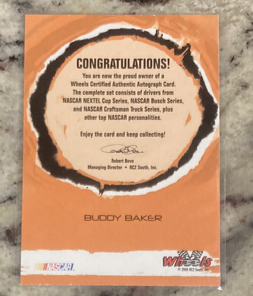 Buddy Baker 2006 Wheels Authentic Auto Autograph NASCAR HOF | eBay