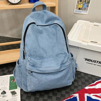 Knapsack for Women Men Multi-pocket Shoulder Bag Denim Zipper School ...