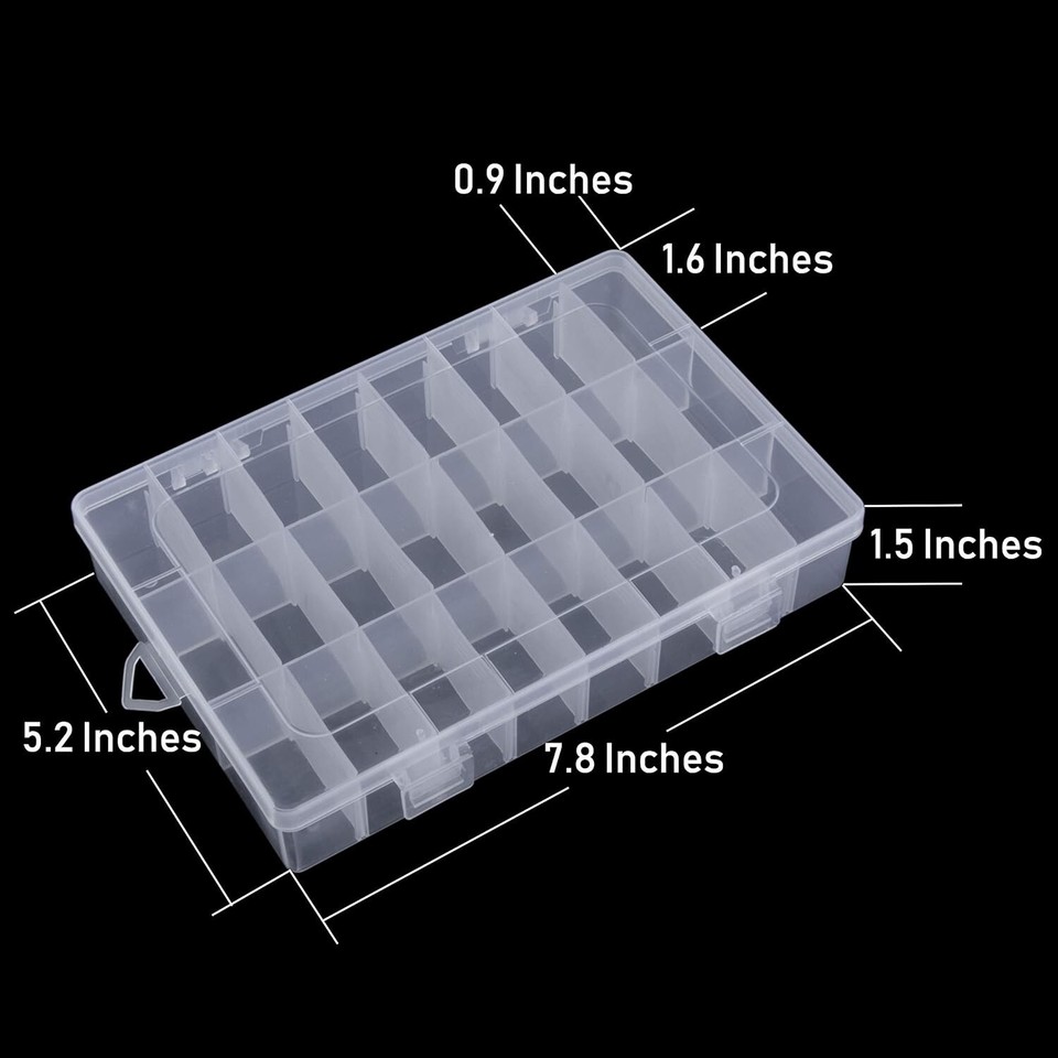 24 Grids Clear Plastic Organizer Box Storage Jewelry Box w/ Adjustable ...