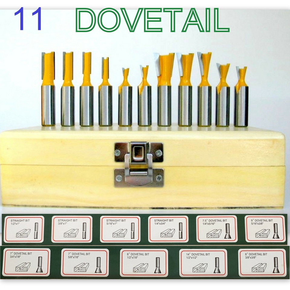 11 pc 1/2" Shank Dovetail and Straight Router Bit Set For INCRA ...