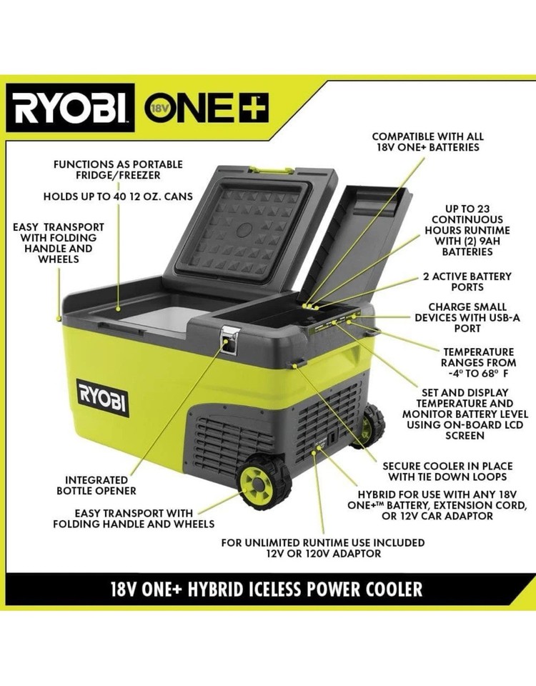 ONE+ 18V 24 Qt. Hybrid Battery Powered Iceless Cooler (Tool Only) | eBay