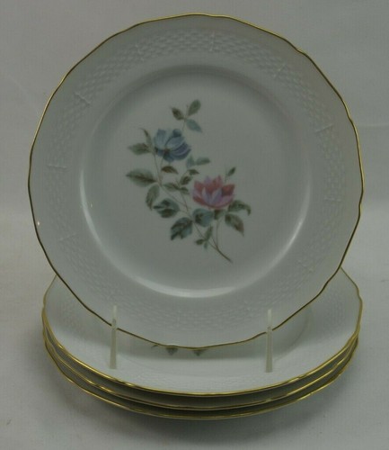 Kaiser Set 4 Salad Plates Pink Blue Flower Gold Trim Basketweave ...