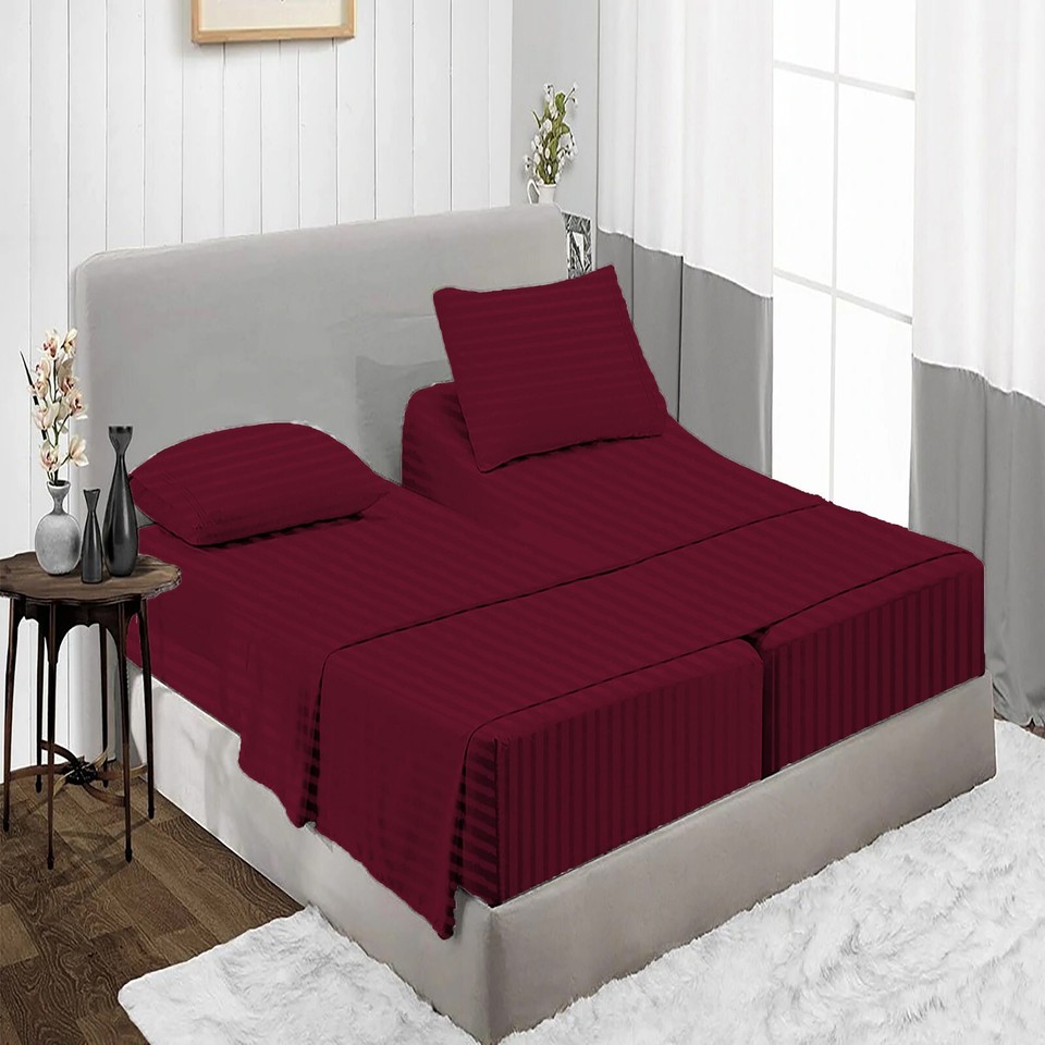 100% Egyptian Cotton 800 Thread Count Wine Stripe Select Bedding Sheets ...