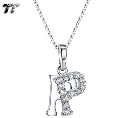 TT 18K White Gold GP Letter P Pendant Necklace With Box Chain (NP331P ...