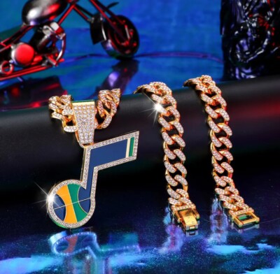Utah Jazz Pendant W/ Gold Cuban Necklace Bling Chain 20in Hip Hop | eBay