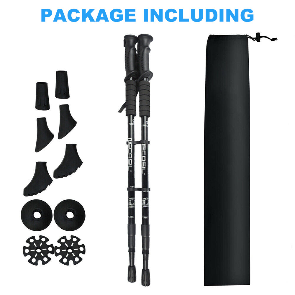 2x Aluminum Trekking Walking Hiking Stick Poles Adjustable Alpenstock ...