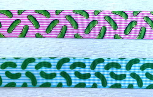 Green cucumbers pink blue white stripe Grosgrain ribbon 5/8" 7/8 ...