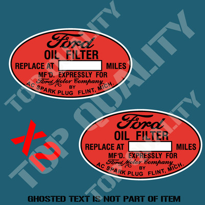 VINTAGE FORD OIL FILTER DECAL STICKER X2 MOTORSPORT RETRO GARAGE OLD ...