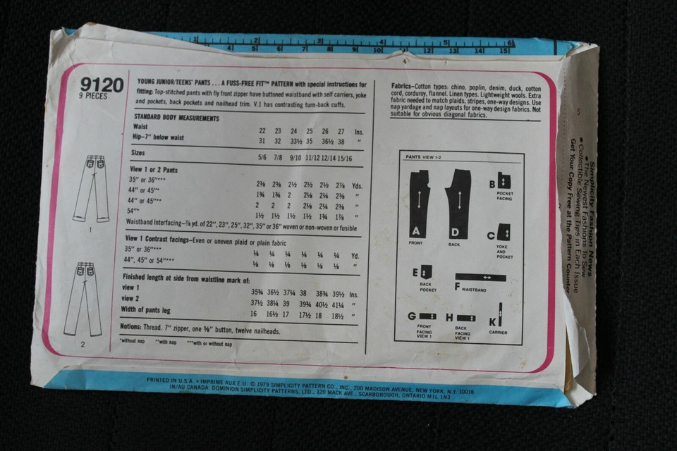 Vintage 1979 Simplicity 9120 Young Jrs/Teen Size 15/16 Sewing Pattern ...