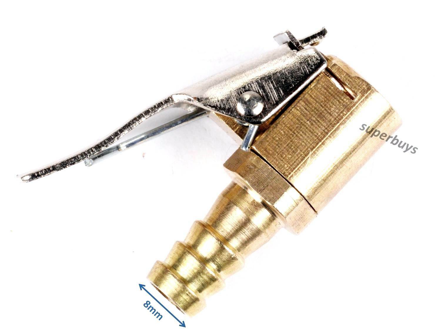 Clip On Tire Inflator 8mm Barb Fitting Schrader Tyre Air Pressure Chuck ...