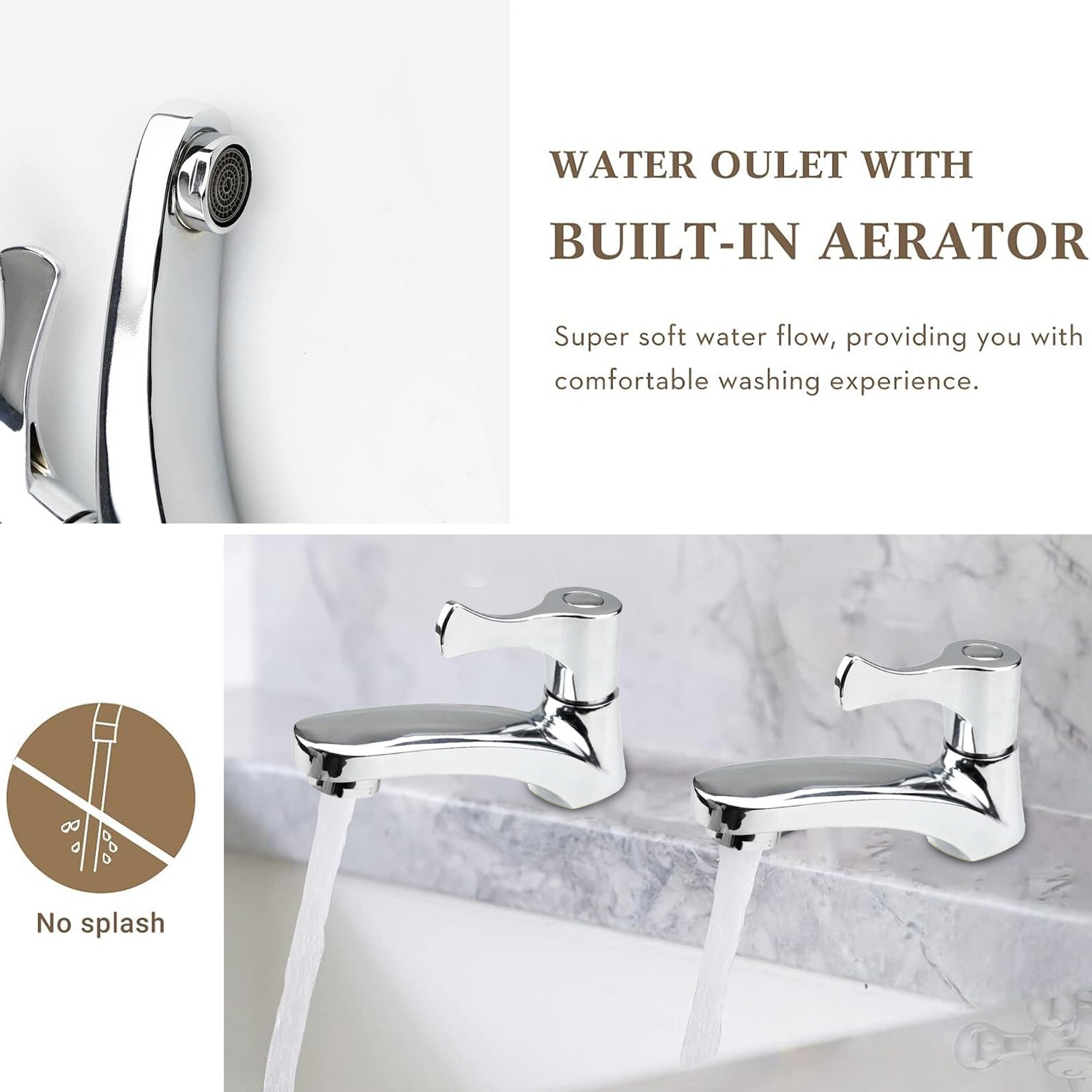 2X Twin Taps Set Hot and Cold Pair Tap Traditional Bath Bathroom Basin ...
