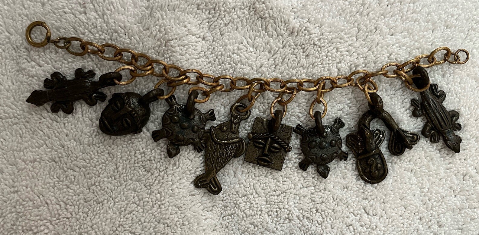 Vintage Charm Bracelet Brass Finished Look. - Gem