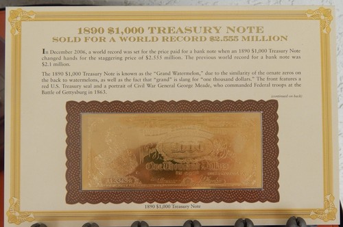 Gold Foil 1890 $1000 Treasury Note Danbury Mint | eBay